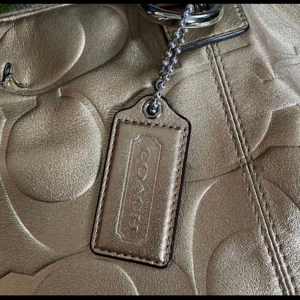 Coach Gold Logo Tote Zip Bag - Gem